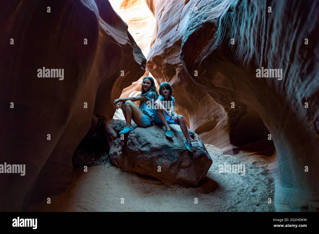 Antelope Canyon Navajo Tribal Park, Page, Arizona, USA, girl and boy ...