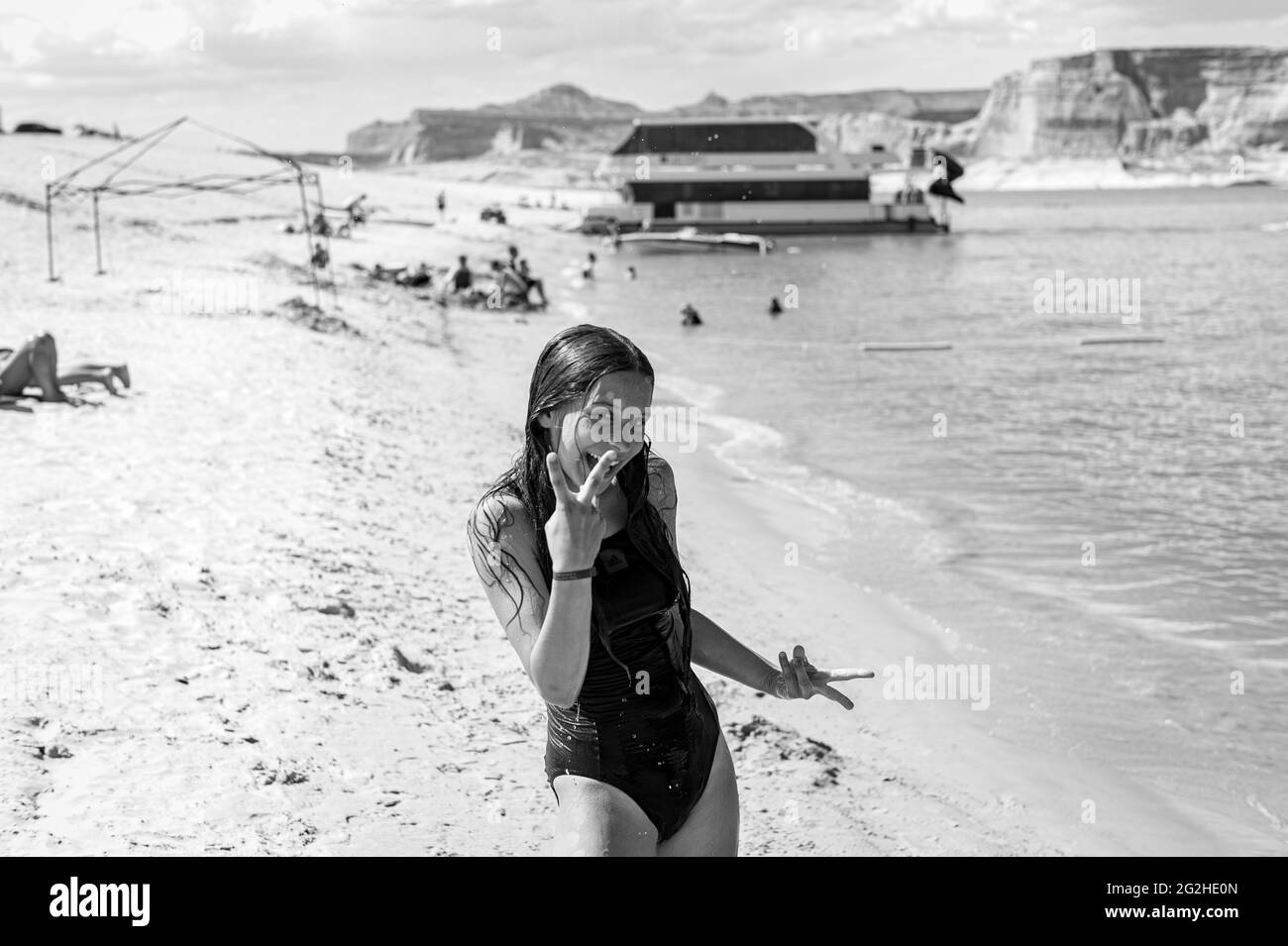 Fun at lake Black and White Stock Photos & Images - Alamy