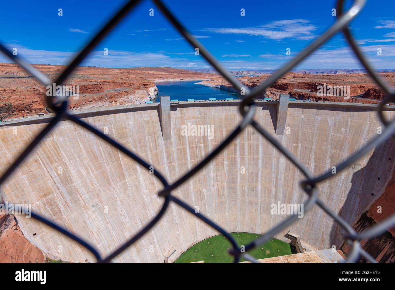 Glen Canyon dam in Page, Arizona with Lake Powell visible behind the ...