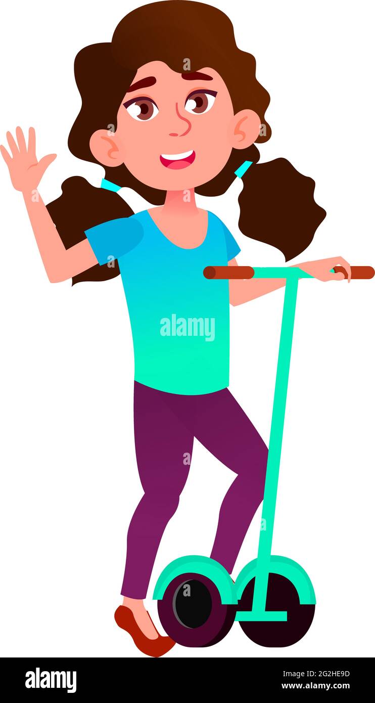 girl teen riding segway on road cartoon vector Stock Vector Image & Art ...