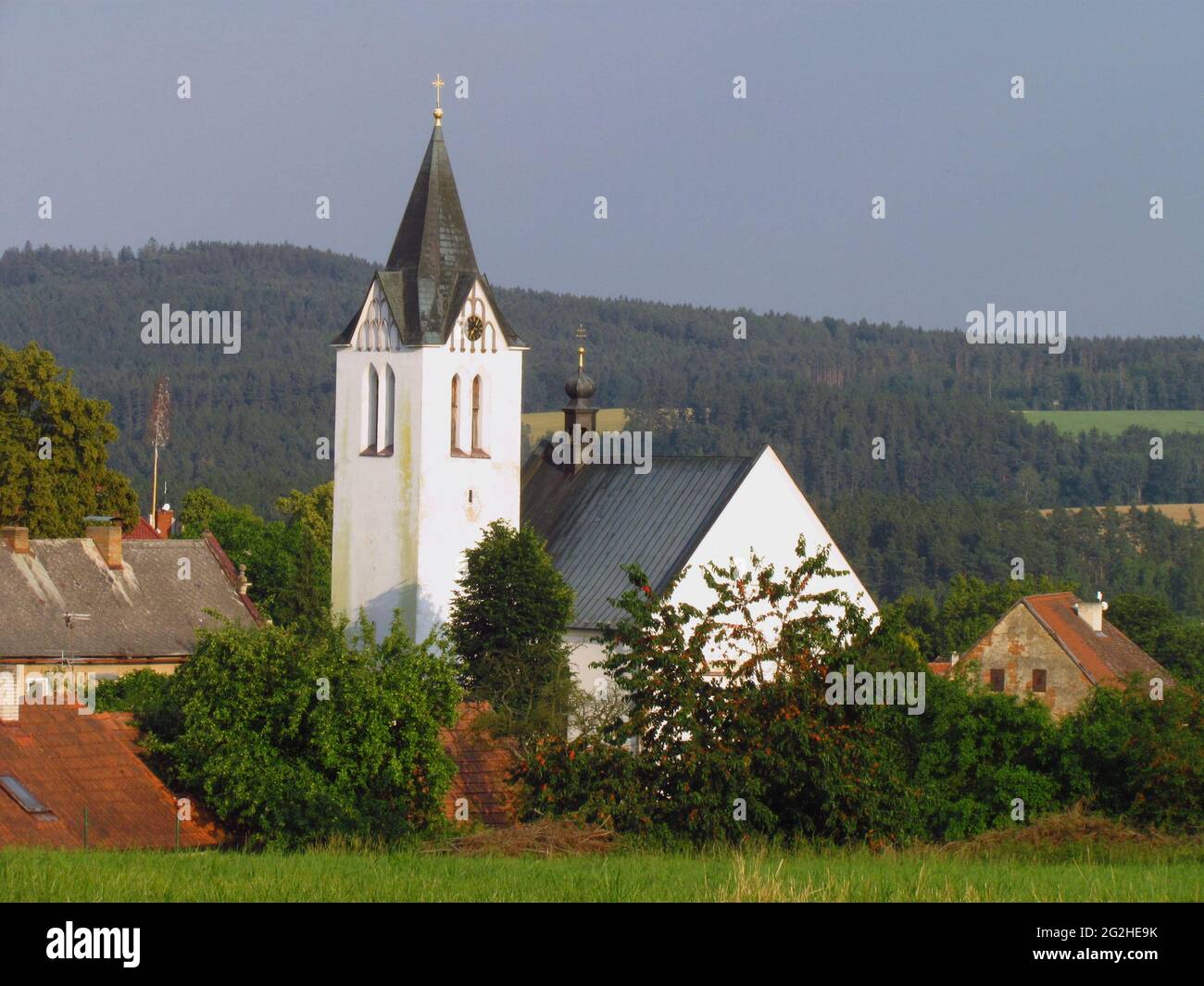 Typical rural Catholic church in the Czech landscape, Trhovy Stepanov ...