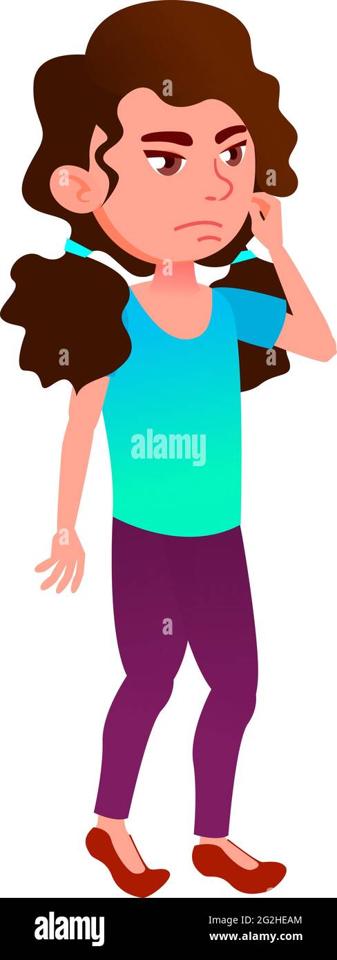 serious girl teenager searching family in park cartoon vector Stock ...