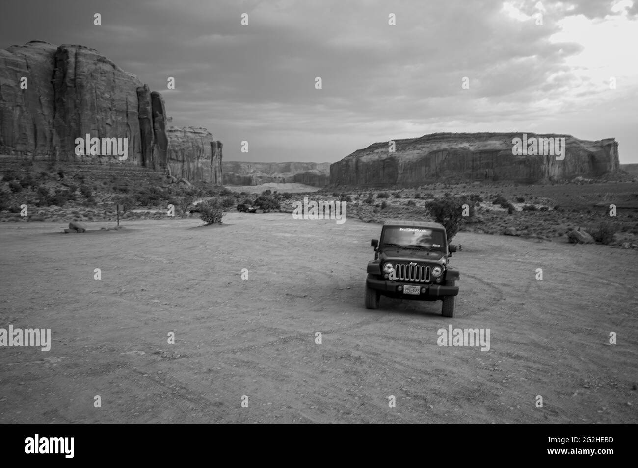 Wrangler Jeep driving around the Artist Point. Monument Valley Navajo ...