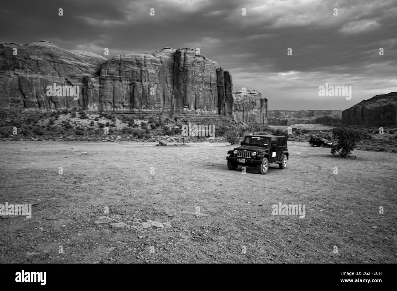 Wrangler Jeep driving around the Artist Point. Monument Valley Navajo ...