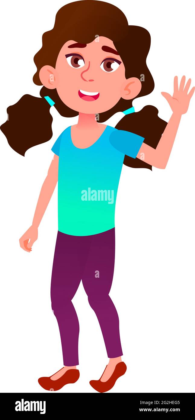 brunette hair girl teenager greeting parents at school cartoon vector ...
