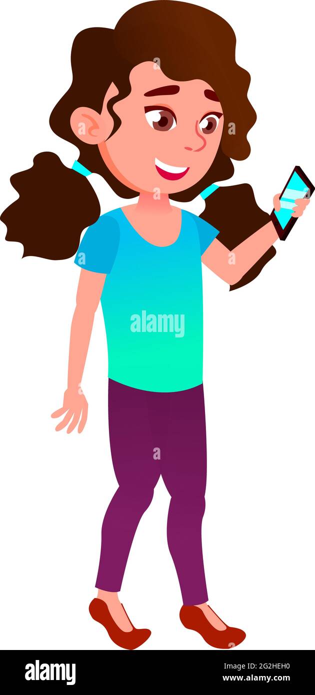 smiling girl teenager play game app on smartphone cartoon vector Stock ...
