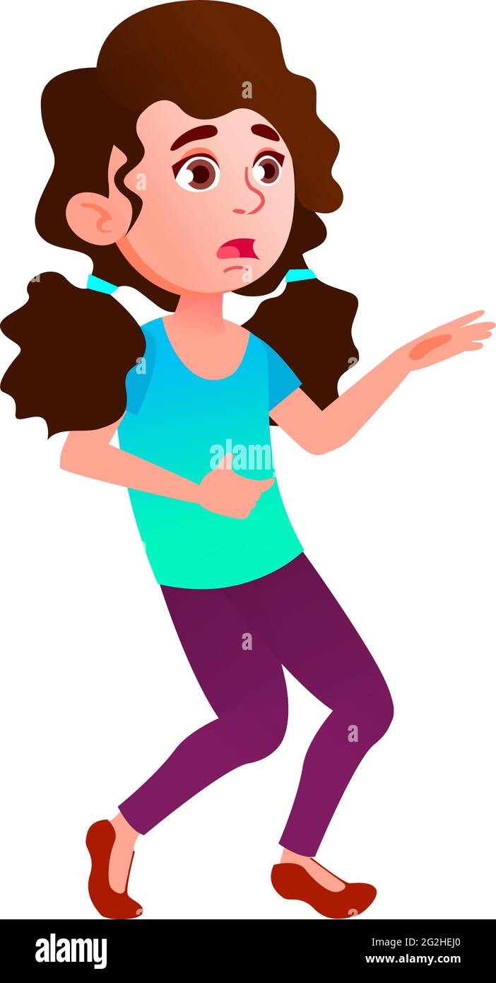 trembling girl teenager staring at scary picture in museum cartoon ...