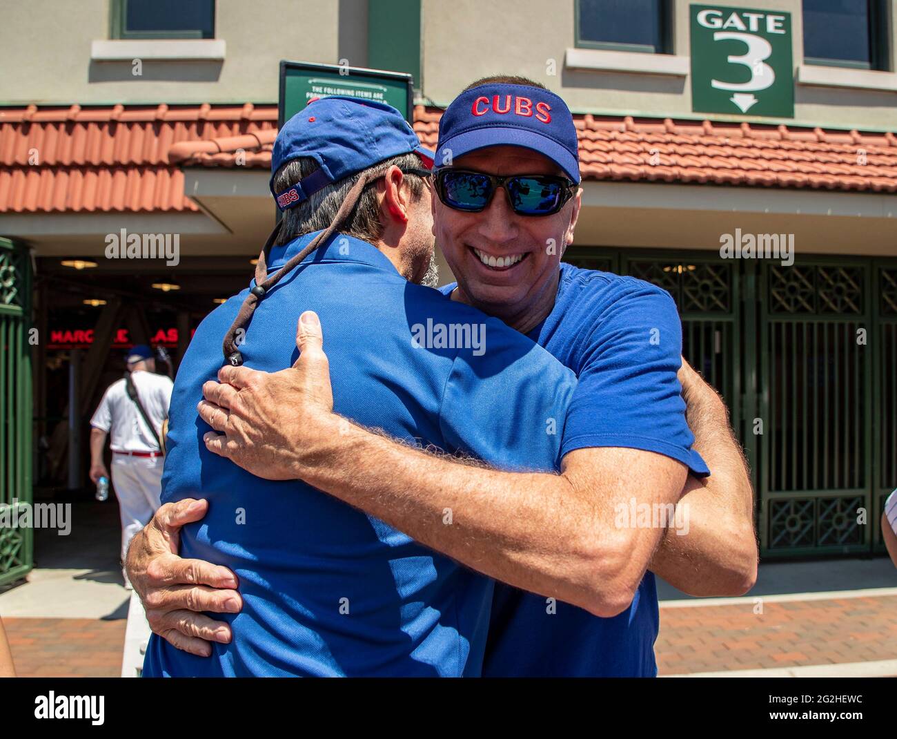 Chicago, USA. 11th June, 2021. People hug at Wrigley Field in Chicago ...