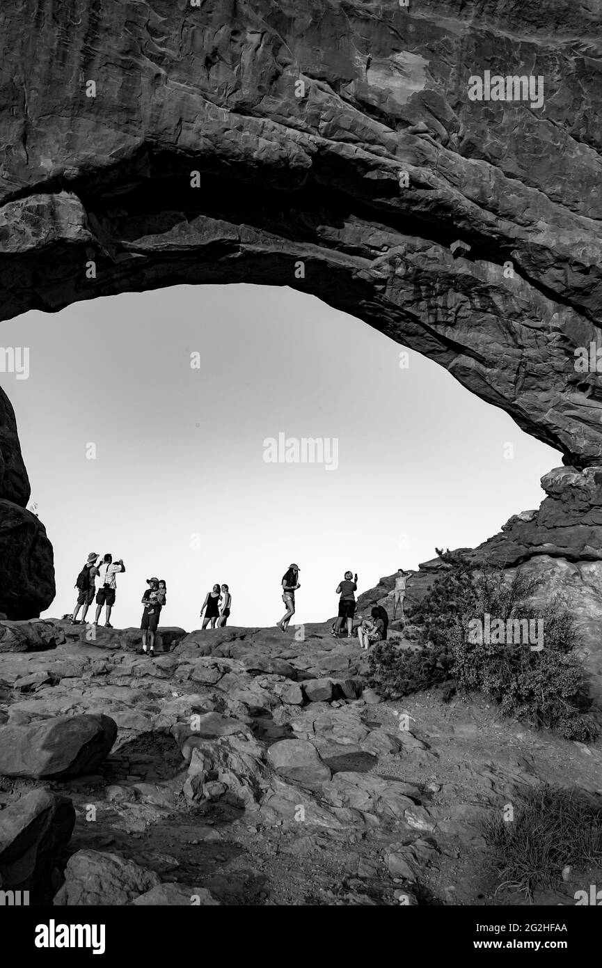 Lots of Tourists standing in the North Window Arch. Arch on the north ...