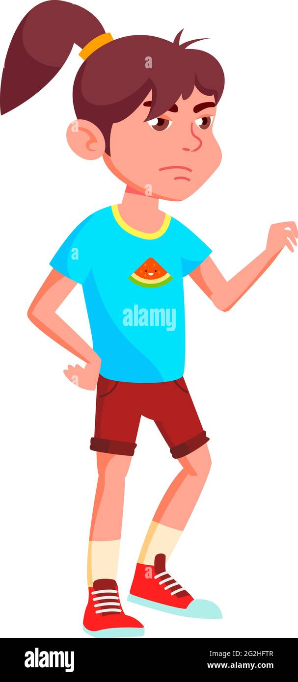 sad girl taking vegetables healthcare food from kitchen table cartoon ...