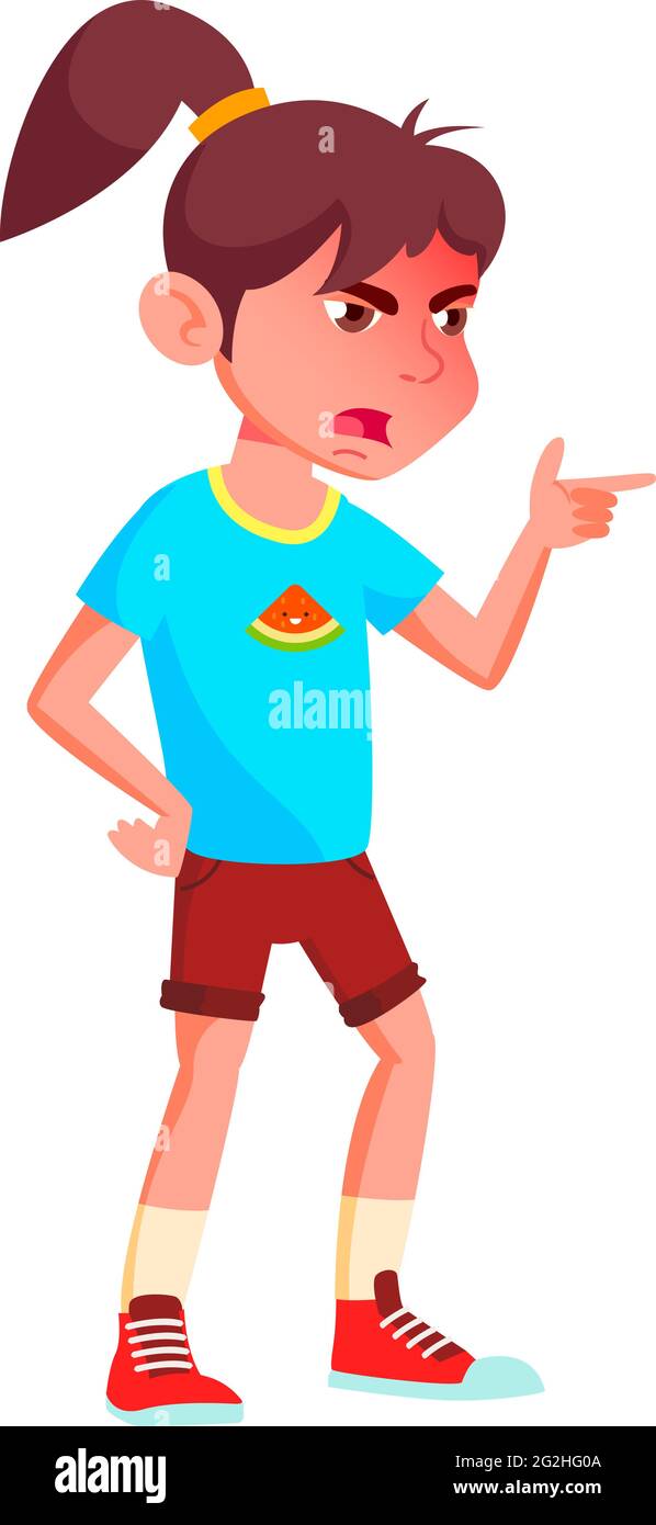 mad caucasian girl screaming and pointing at schoolgirl cartoon vector ...