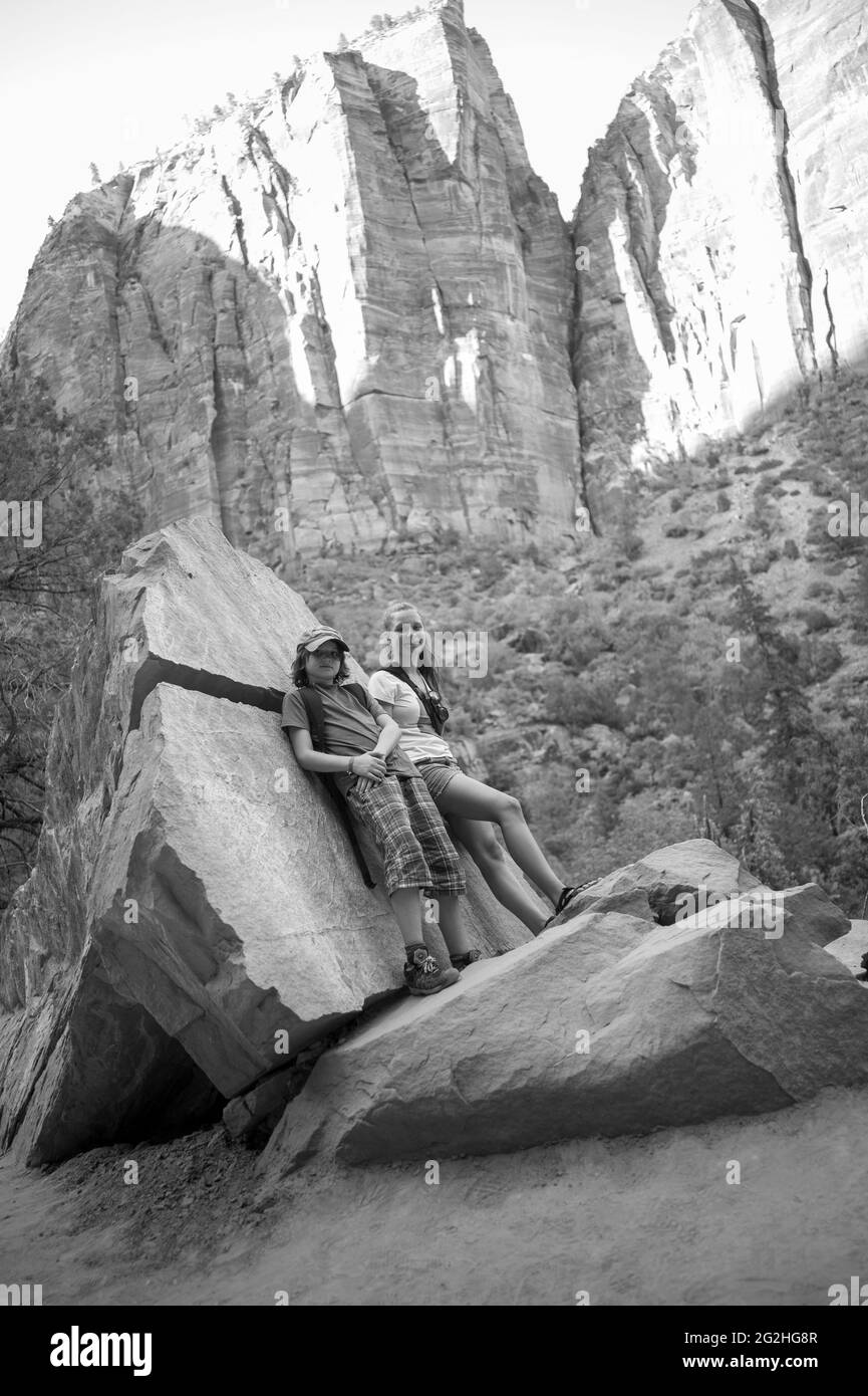 Zion National Park, Utah, USA, girl and boy Stock Photo - Alamy