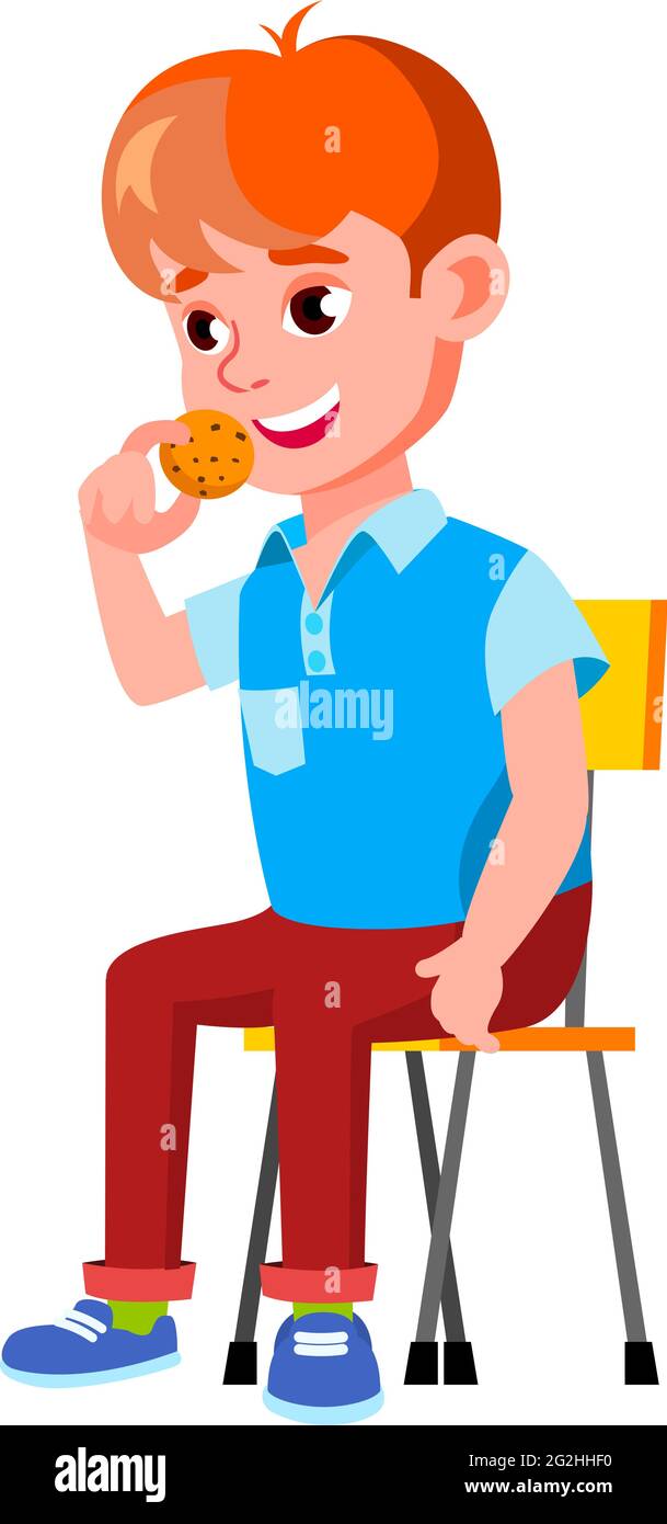 schoolboy eating cookie in canteen cartoon vector Stock Vector Image ...