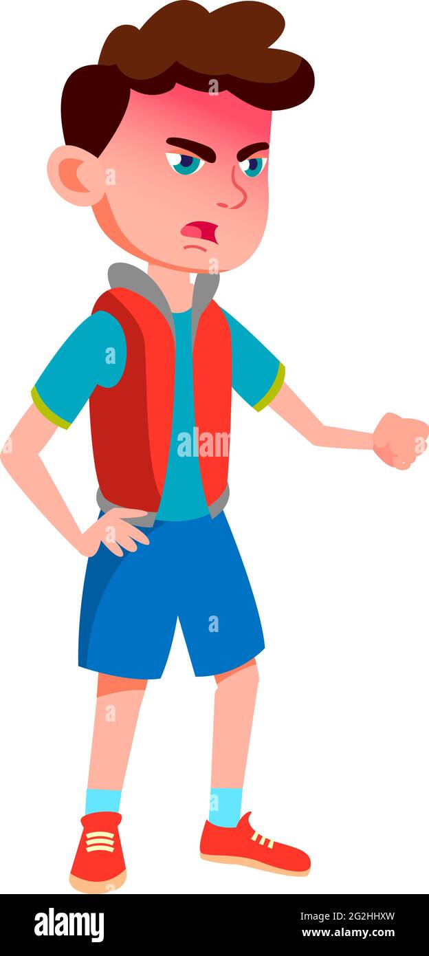 preteen boy with malicious intent screaming at cat pet cartoon vector ...