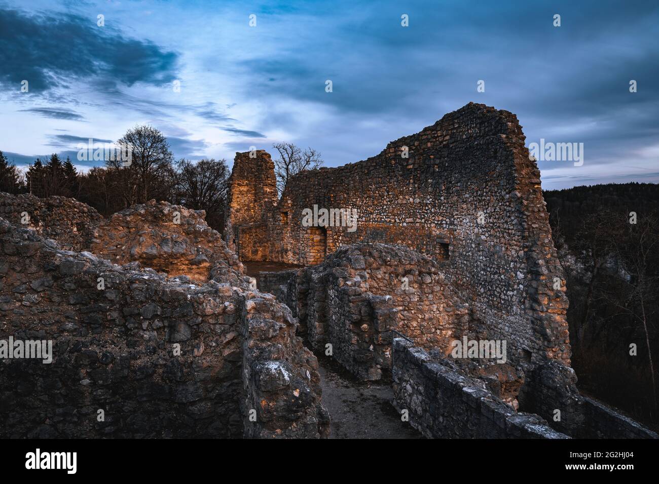 Falkenstein ruins, Upper Danube Valley, Swabian Alb, Baden-Wuerttemberg ...