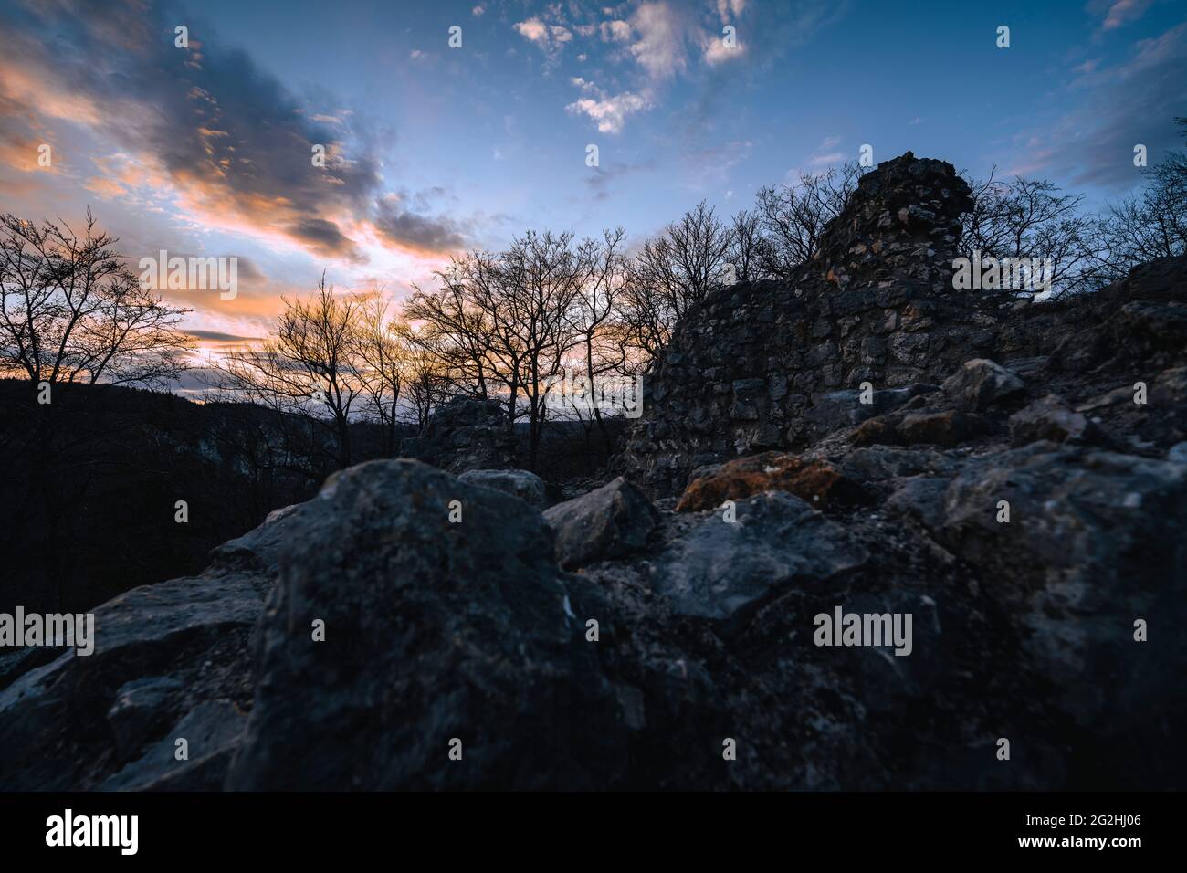 Falkenstein ruins, Upper Danube Valley, Swabian Alb, Baden-Wuerttemberg ...