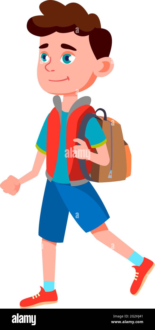 smiling caucasian boy going from school with good marks cartoon vector ...