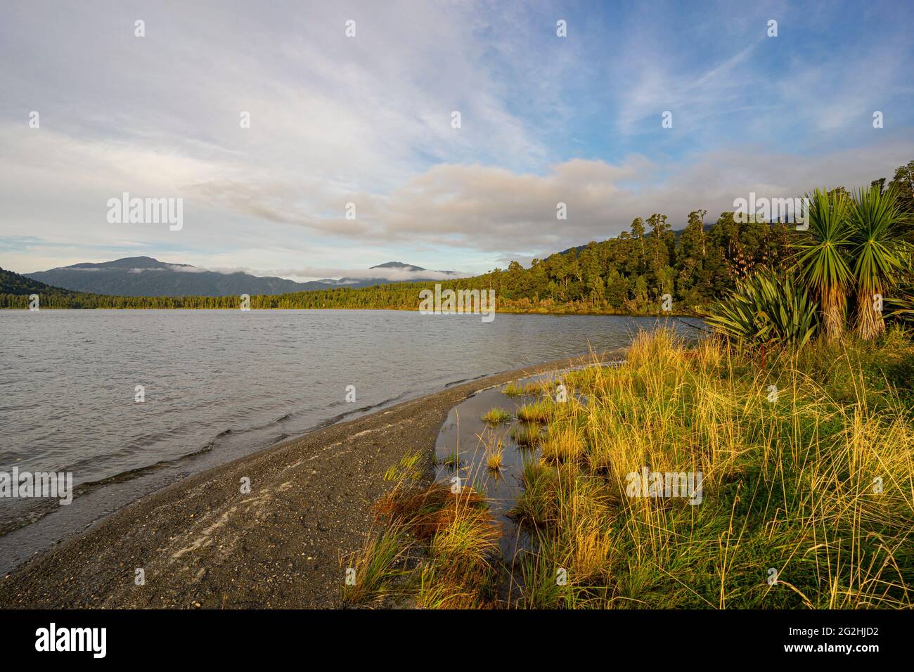 Lake Moraki on the Moeraki River on the west coast of New Zealand's ...