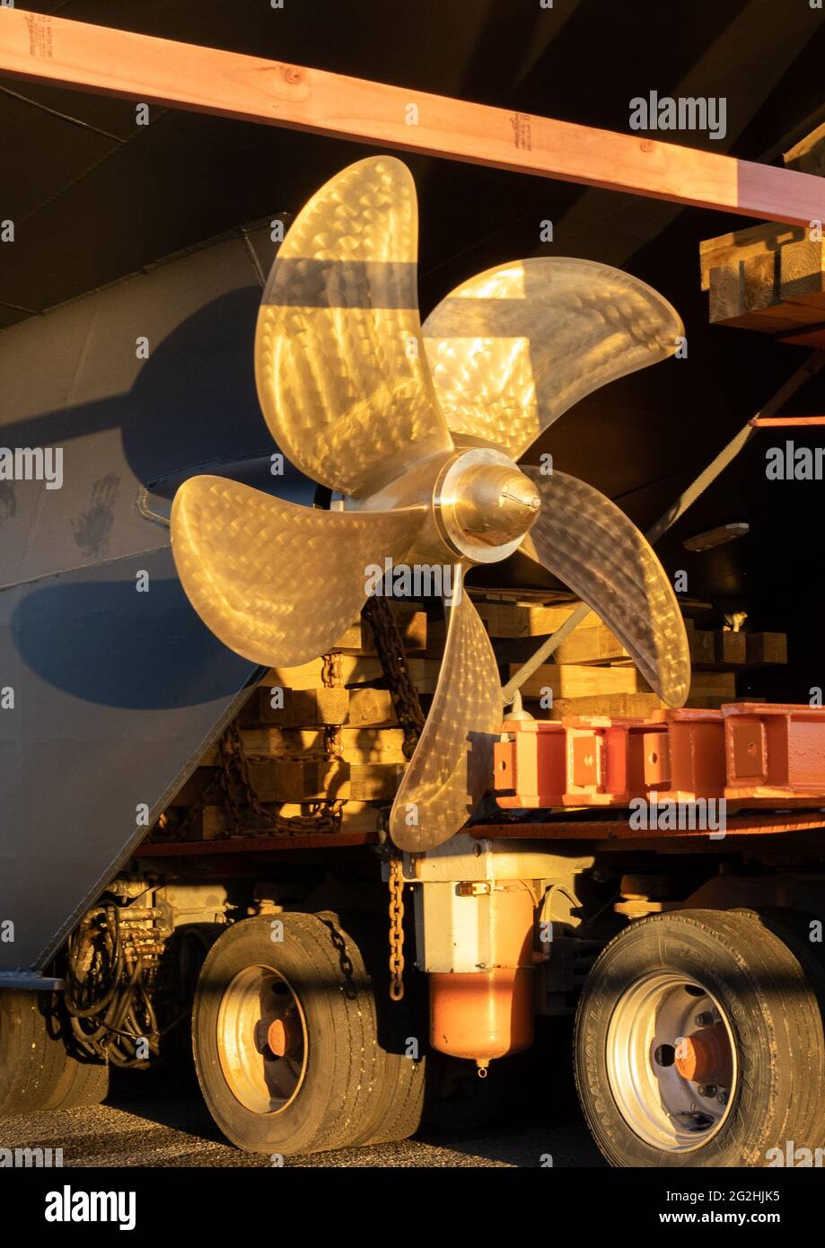 One large prop on a newly built ship Stock Photo - Alamy