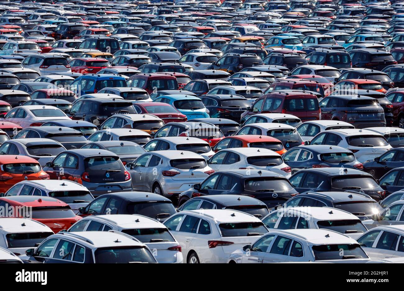 Duisburg, North Rhine-Westphalia, Germany - new cars, transshipment ...