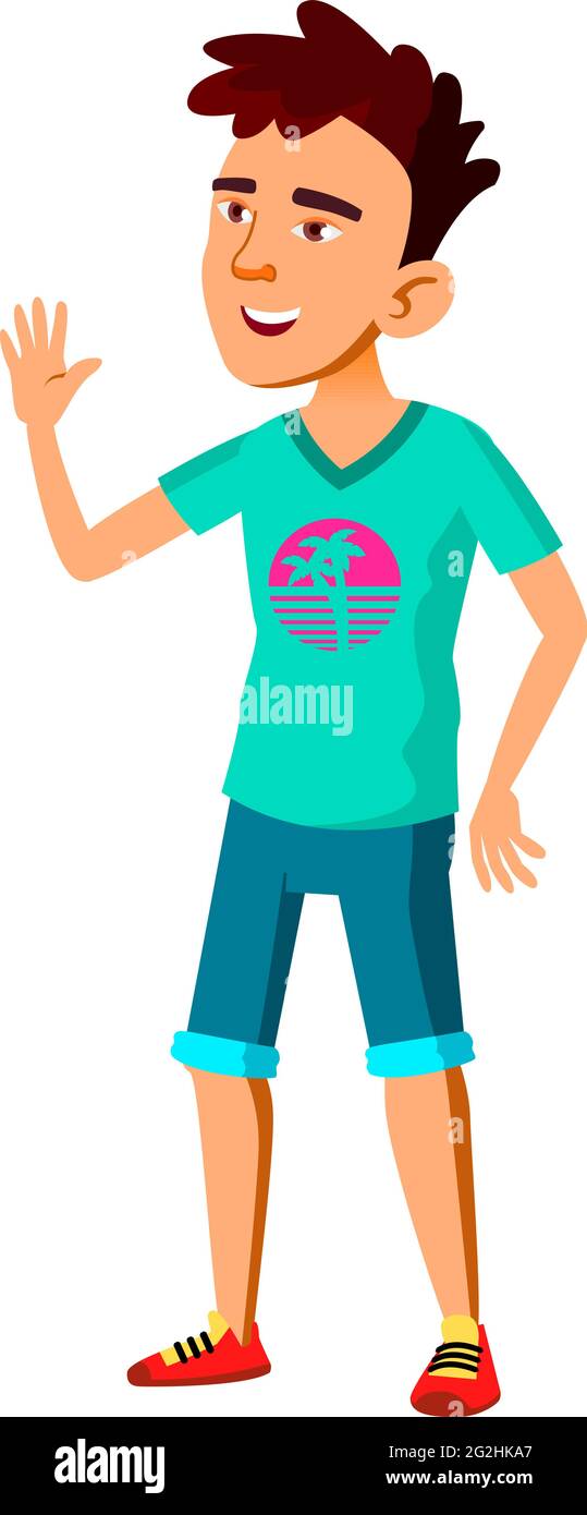asia boy teenager glad to see girlfriend on town street cartoon vector ...