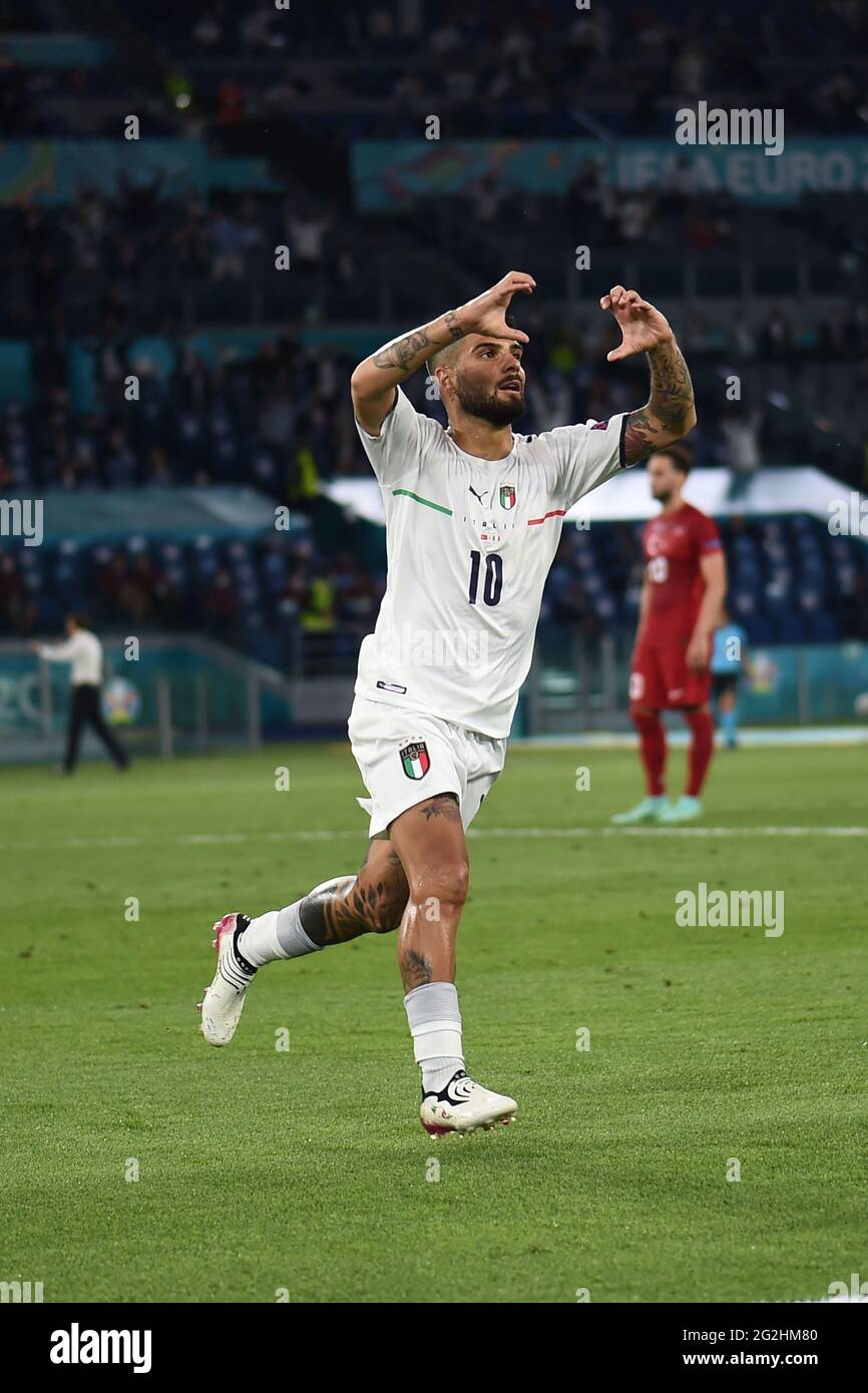 Rome, Italy. 11th June 2021. Lorenzo Insigne (Italy) celebrates after ...