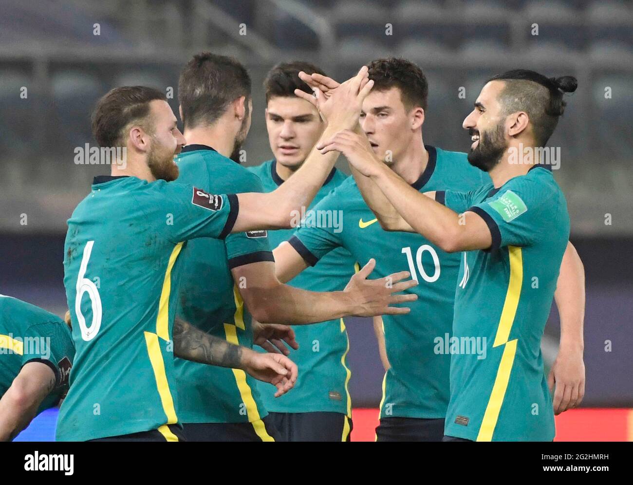 Kuwait City, Kuwait. 11th June, 2021. Players of Australia celebrate ...