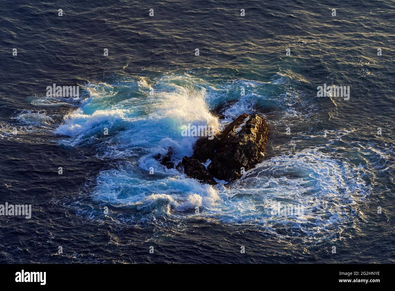 Surf in the sea at Sumburgh Head, evening light, Scotland, Shetland ...