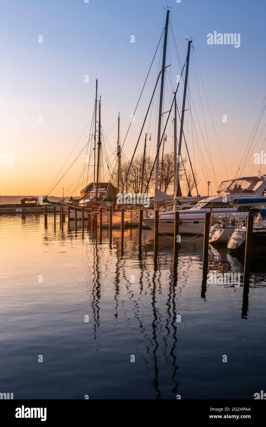 Sunset in the port of Laboe on the Baltic Sea, Schleswig-Holstein Stock ...