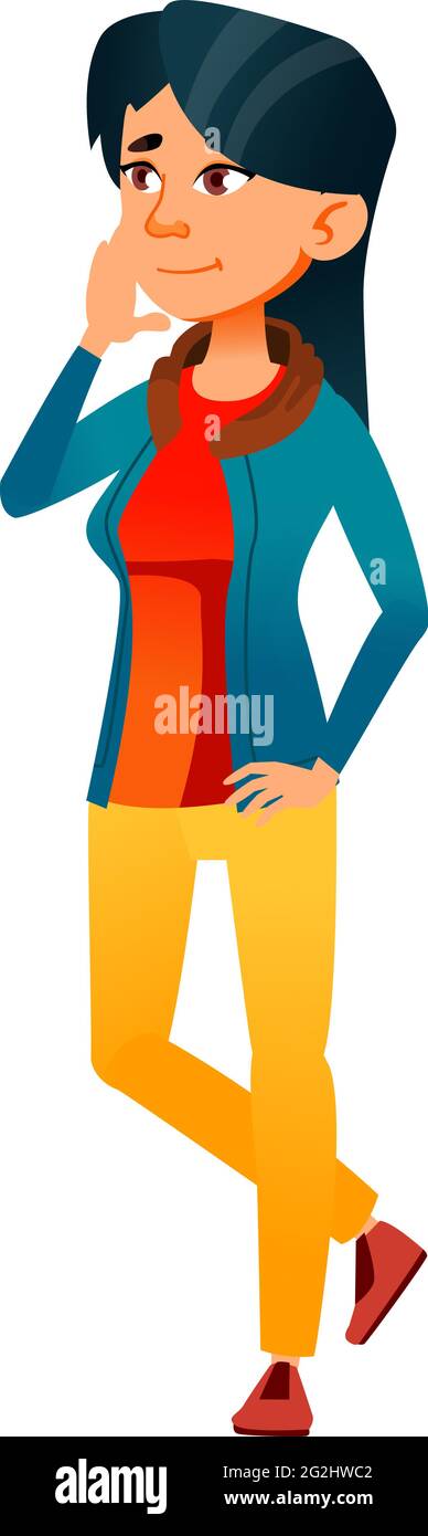 cute girl walking on flower meadow cartoon vector Stock Vector Image ...