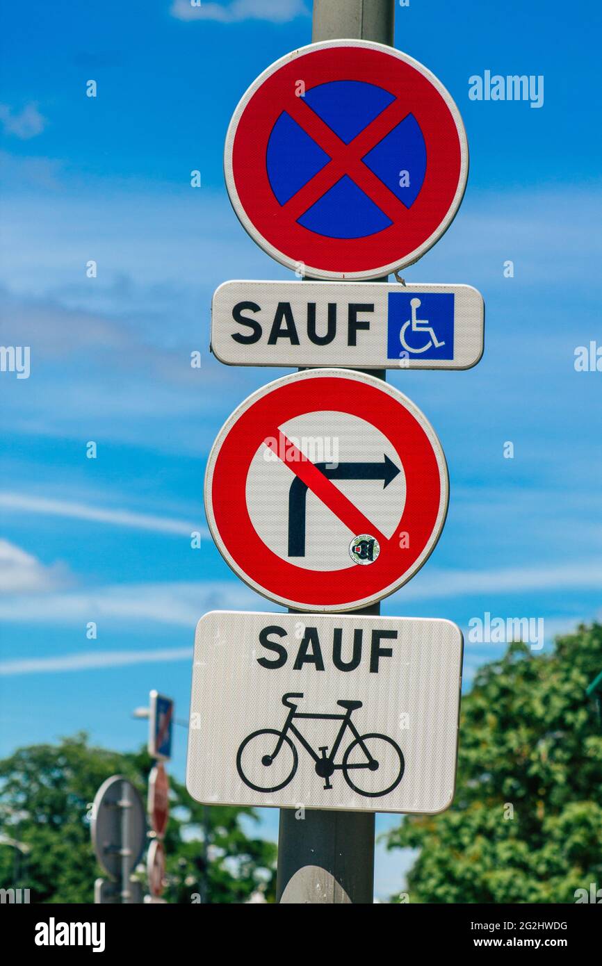 Reims France June 11, 2021 Street sign or road sign, erected at the ...