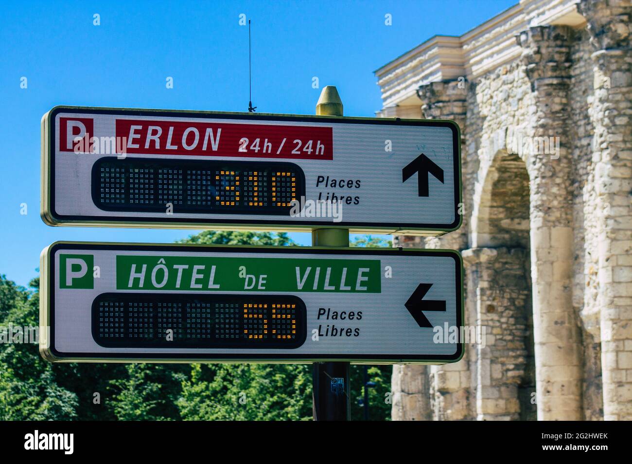 Reims France June 11, 2021 Street sign or road sign, erected at the ...