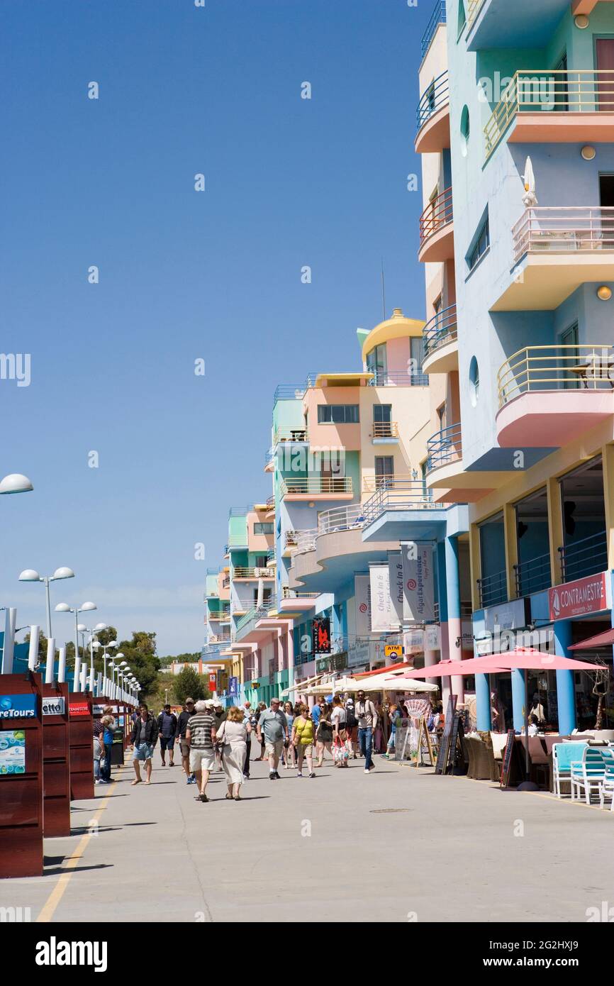 Albufeira, harbor, waterfront, tourists, colorful houses Stock Photo ...