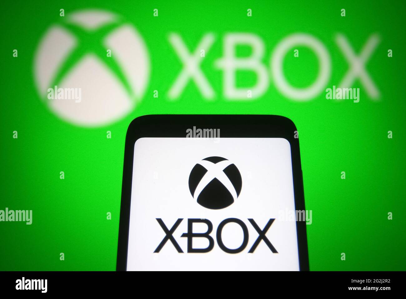 In this photo illustration a Xbox logo of a video gaming brand is seen ...