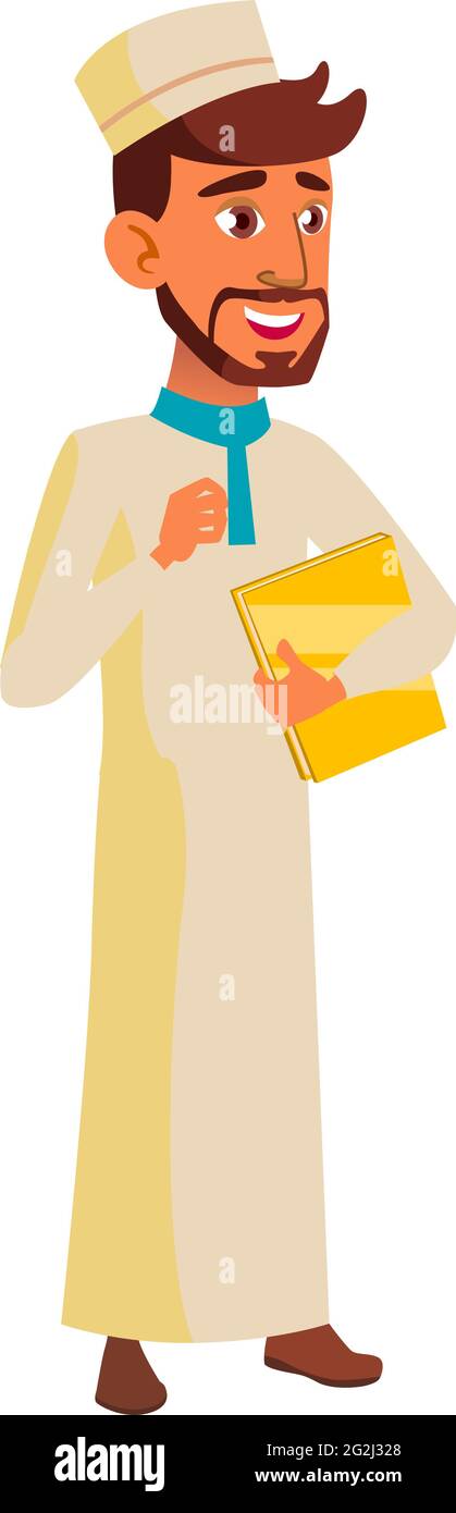 young islamic man with book in bookstore cartoon vector Stock Vector ...