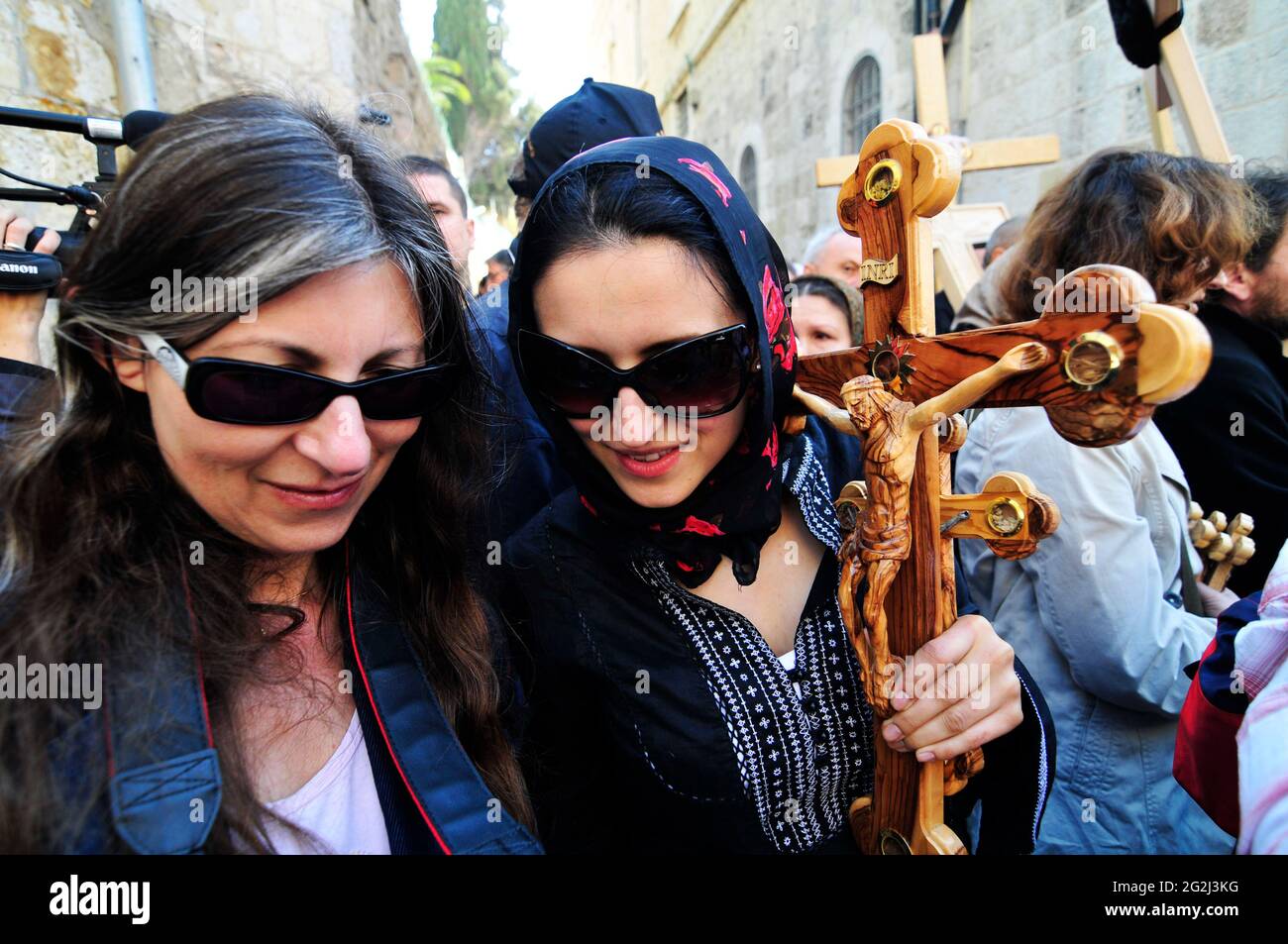 Russian Orthodox pilgrims walking through the Via Dolorosa during the ...
