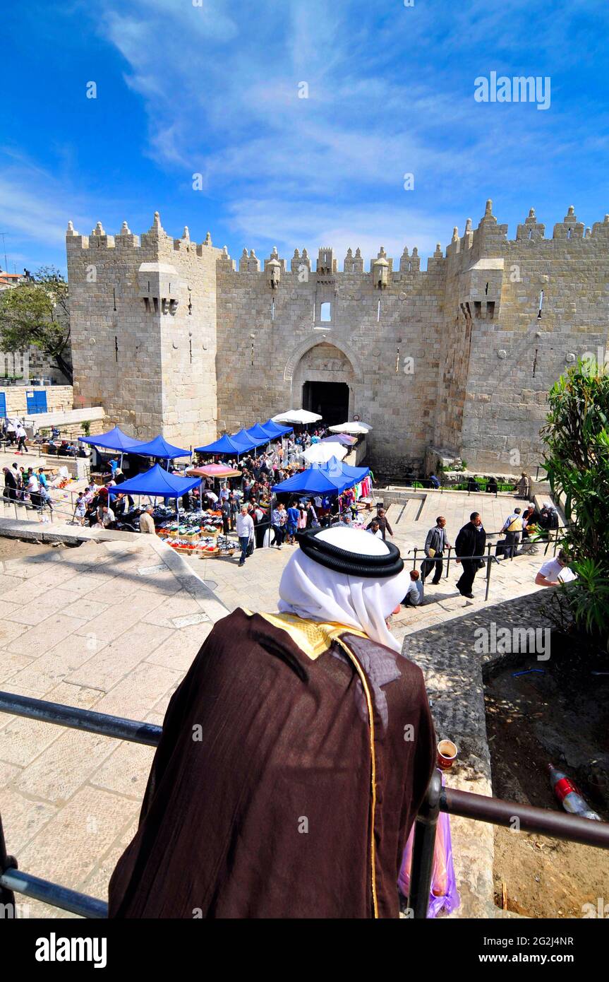 A Bedouin man dressed in traditional clothing outside Damascus gate in ...
