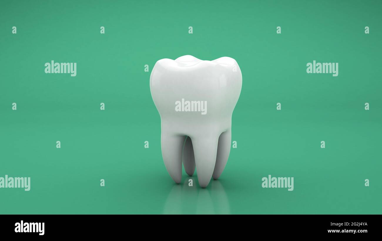 White Tooth on a green background. 3d render Stock Photo - Alamy