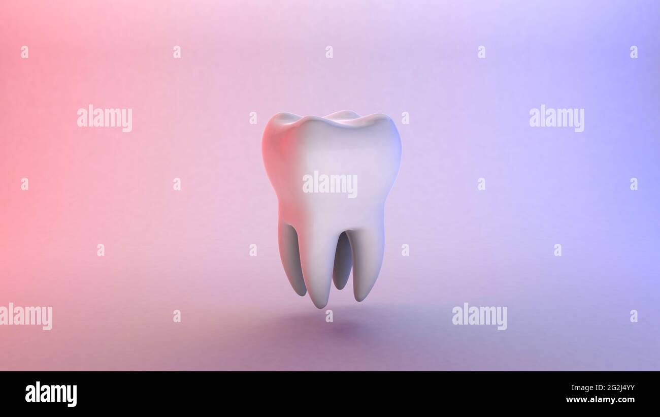 White tooth on a red and blue background. 3d render Stock Photo - Alamy