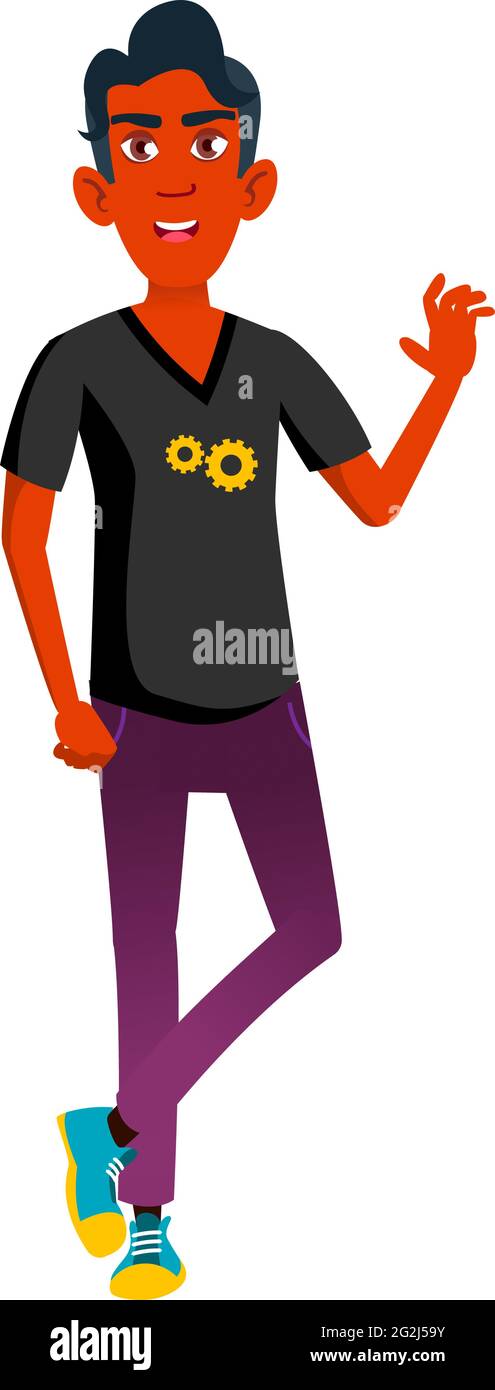 youth indian boy waving with hand to friend in night club cartoon ...
