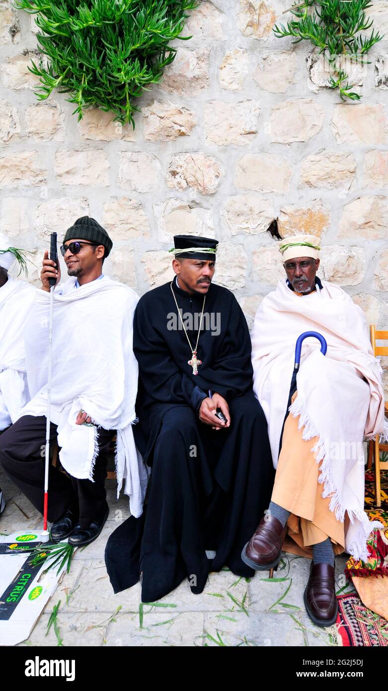 Ethiopian Orthodox priest at the Monastery of the Sultan on the rooftop ...