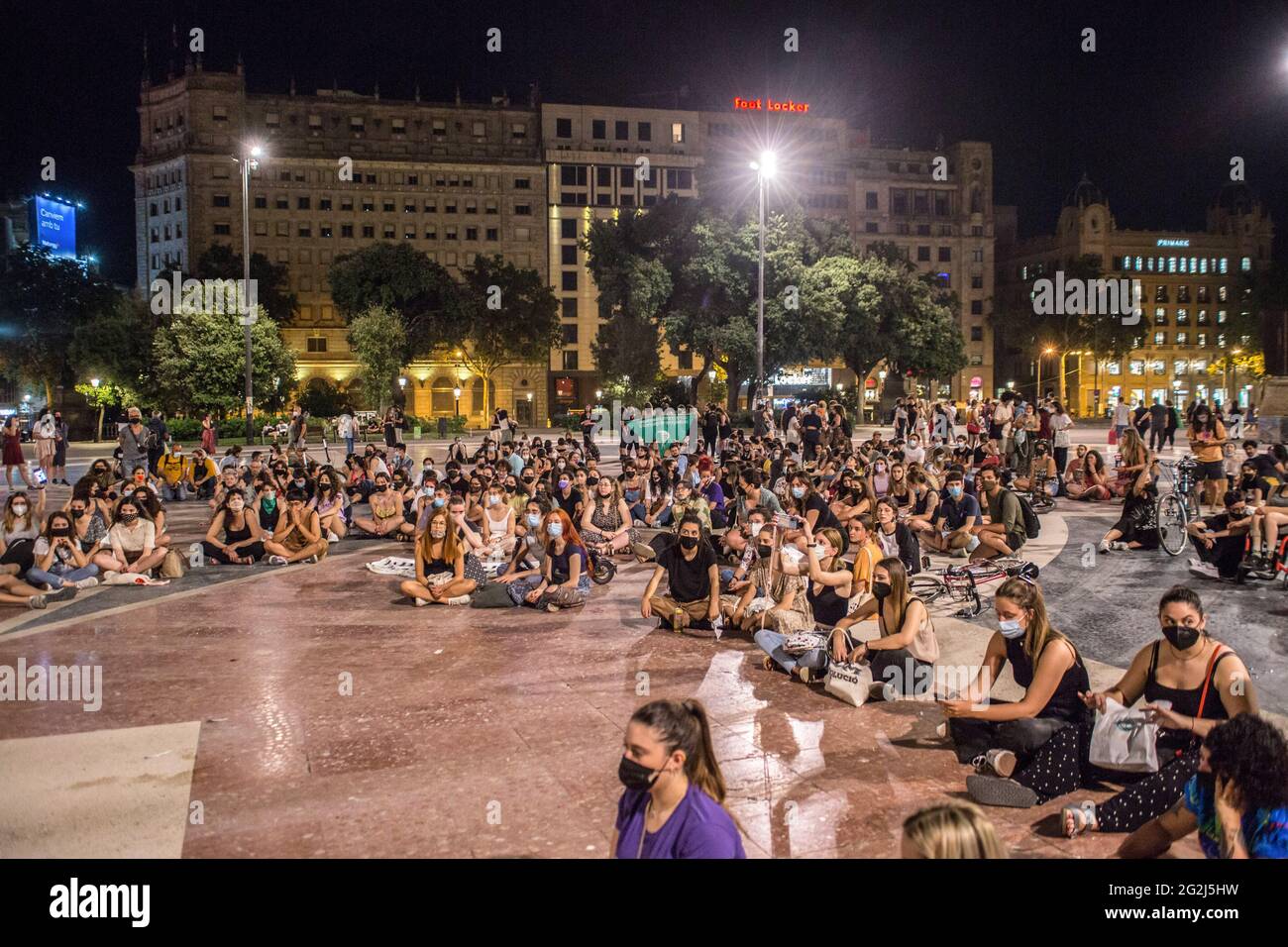 Barcelona, Spain. 11th June, 2021. Protesters gather in large numbers ...