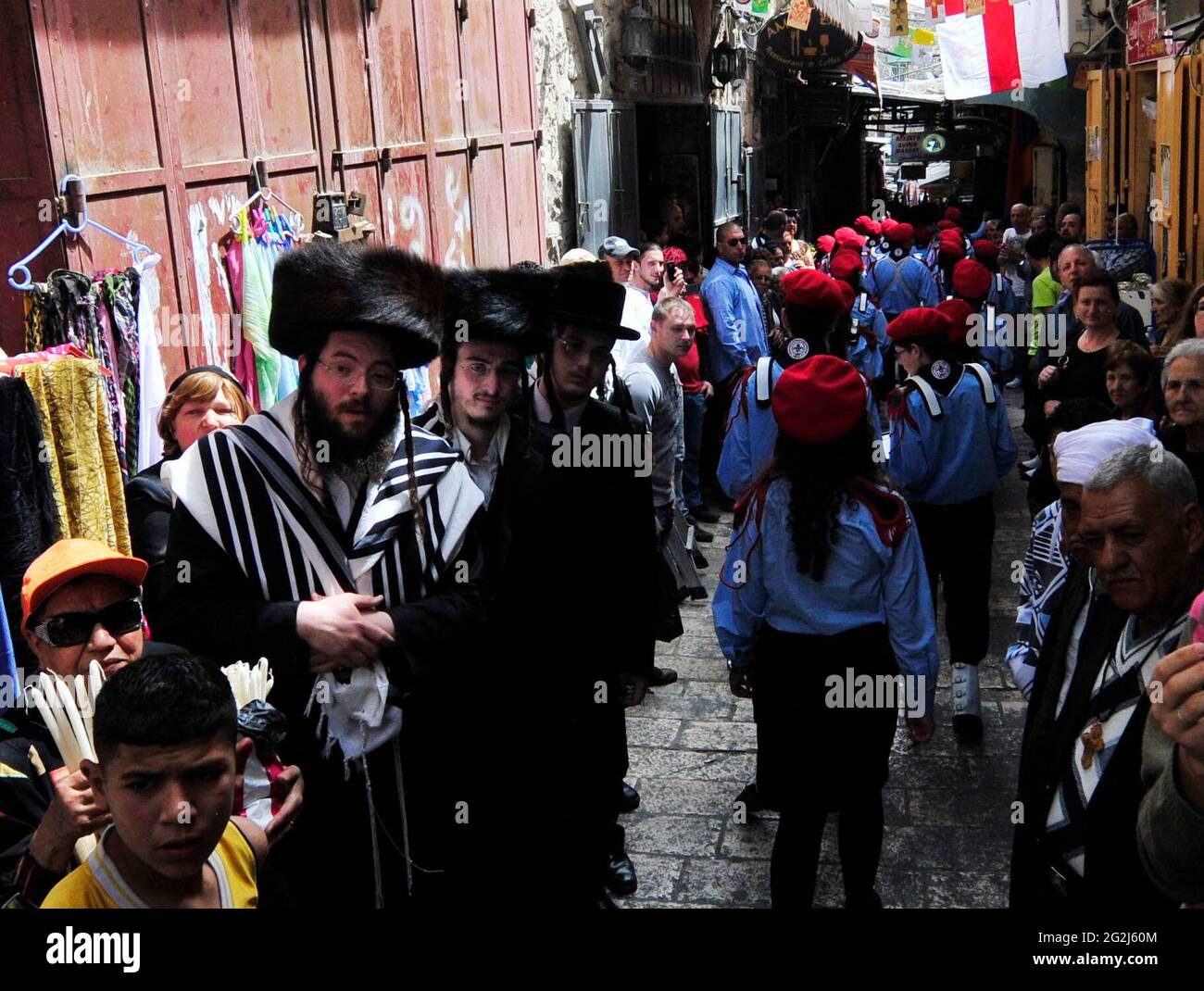 Religious Christian procession in the Christian quarter in the old city ...