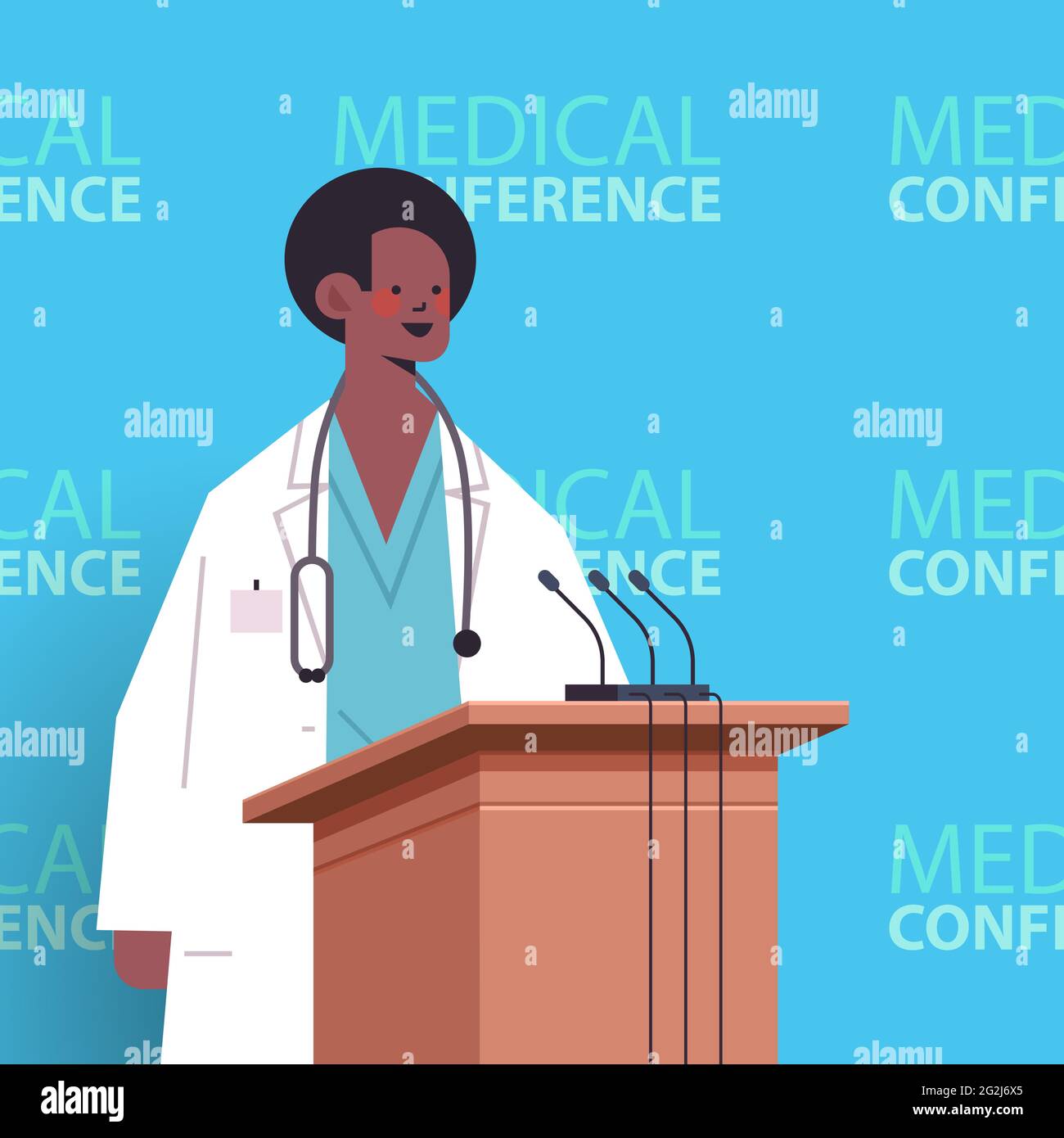 male doctor giving speech at tribune with microphone medical conference ...