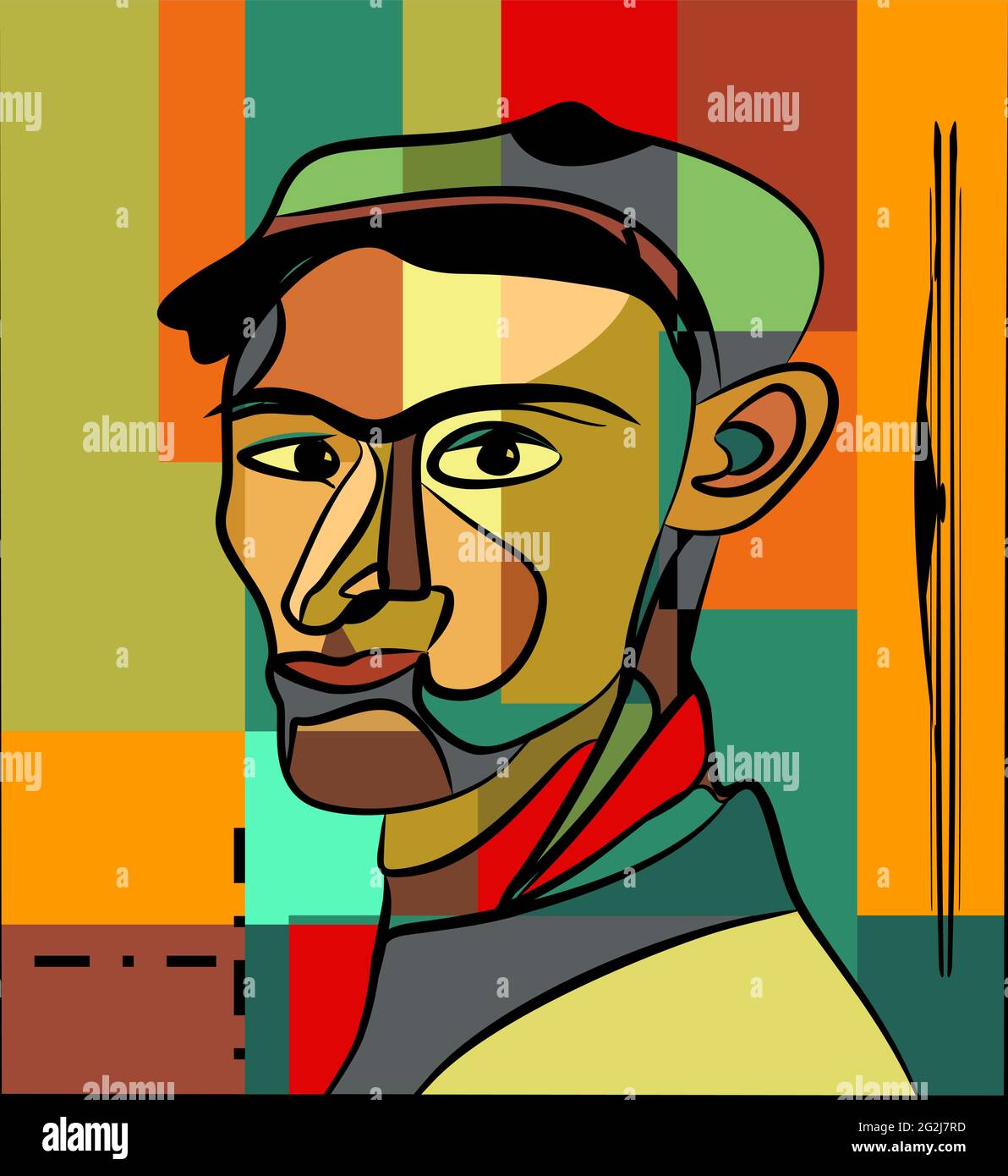 Colorful abstract background, cubism art style,man with green beret ...