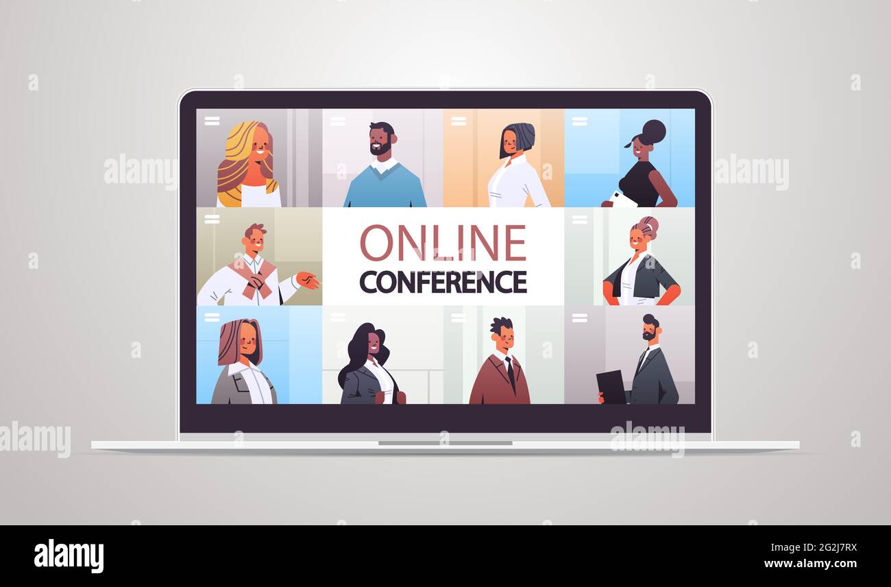 businesspeople in web browser windows discussing during corporate ...