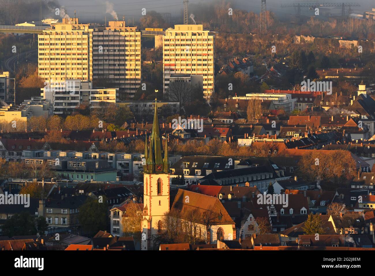 Germany, Baden-Wuerttemberg, Karlsruhe, view from the Turmberg to the ...