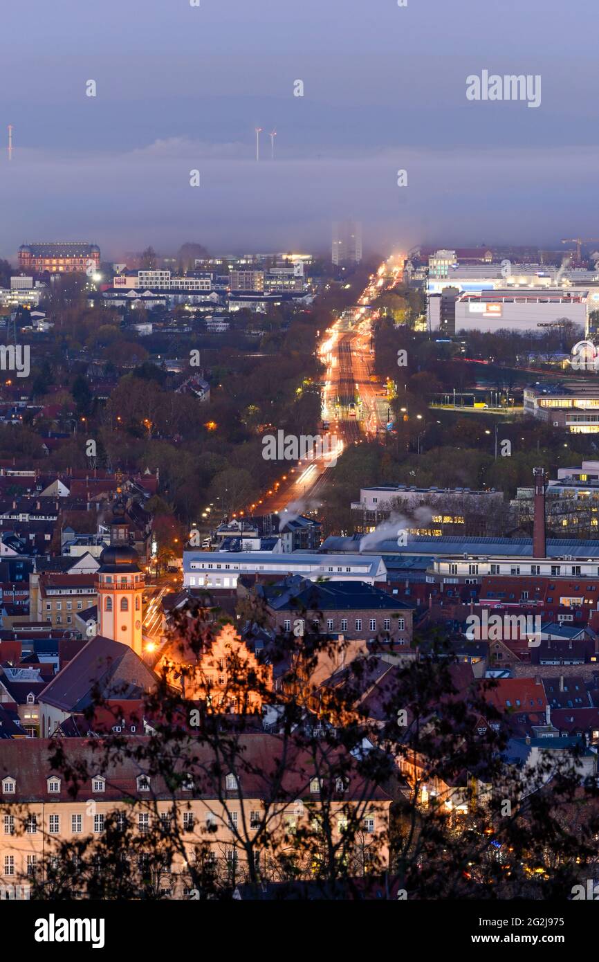 Germany, Baden-Wuerttemberg, Karlsruhe, blue hour in the Durlach ...