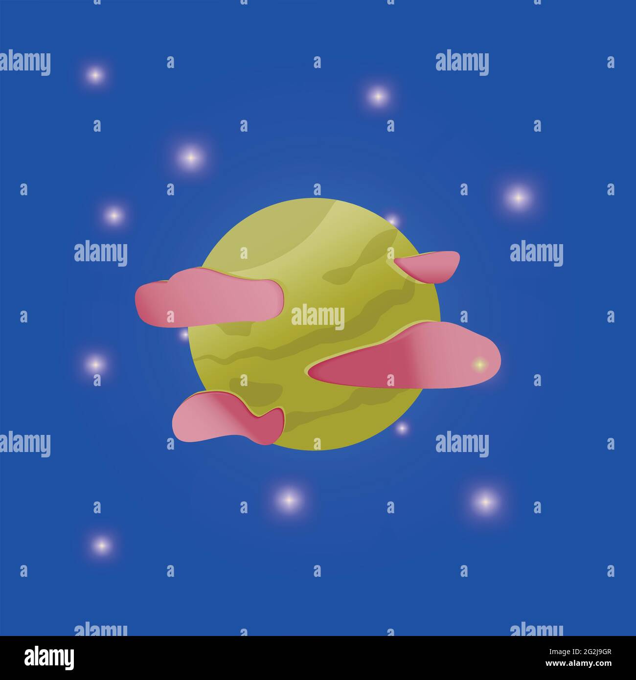Vector fantastic green planet with patches of earth covered with clouds ...