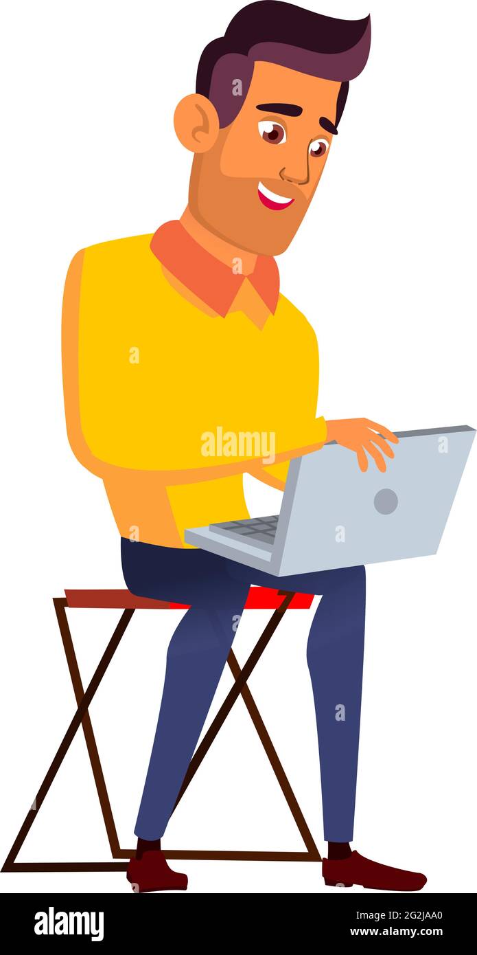 young guy check e-mail on laptop cartoon vector Stock Vector Image ...